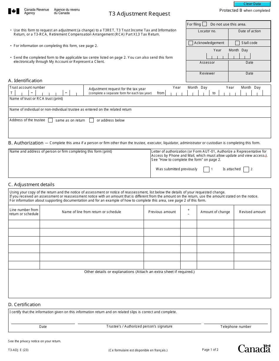Form T3-ADJ Download Fillable PDF or Fill Online T3 Adjustment Request ...