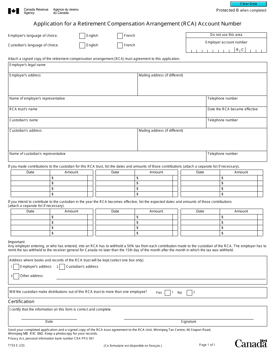 Form T733 Download Fillable PDF or Fill Online Application for a ...