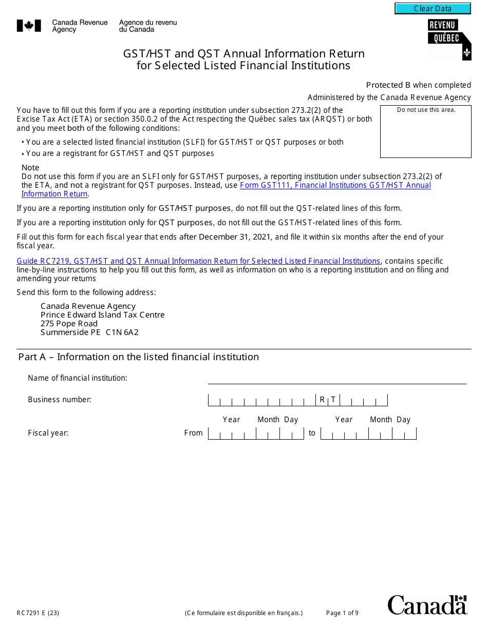 Form RC7291 - Fill Out, Sign Online and Download Fillable PDF, Canada ...