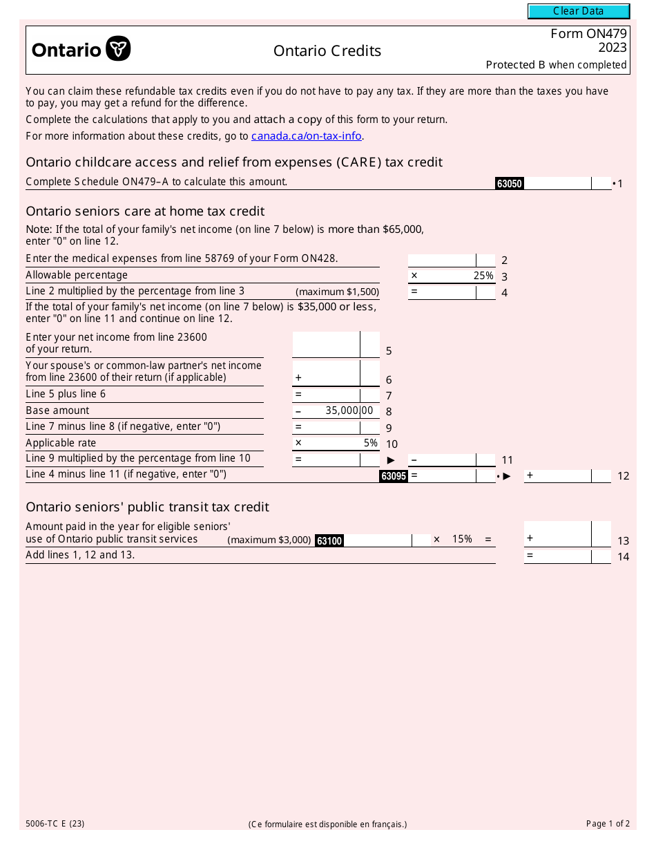 Form 5006-TC (ON479) Download Fillable PDF or Fill Online Ontario ...