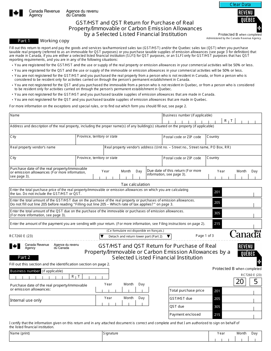 Form RC7260 Download Fillable PDF or Fill Online Gst/Hst and Qst Return ...