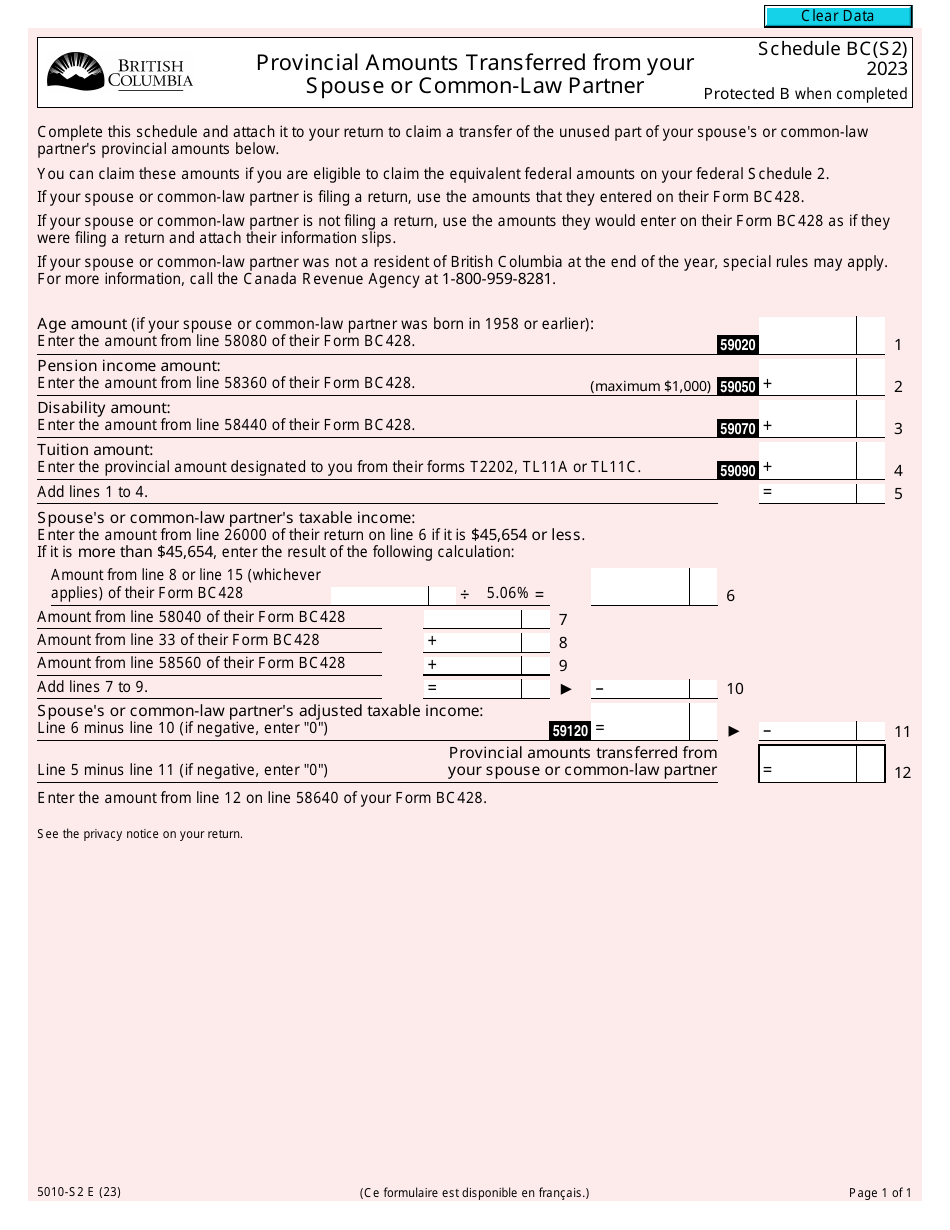 Form 5010-S2 Schedule BC(S2) Download Fillable PDF or Fill Online ...
