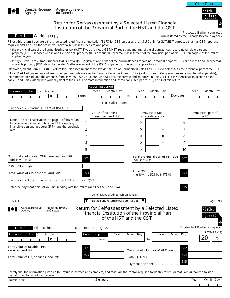 Form RC7249 - Fill Out, Sign Online and Download Fillable PDF, Canada ...