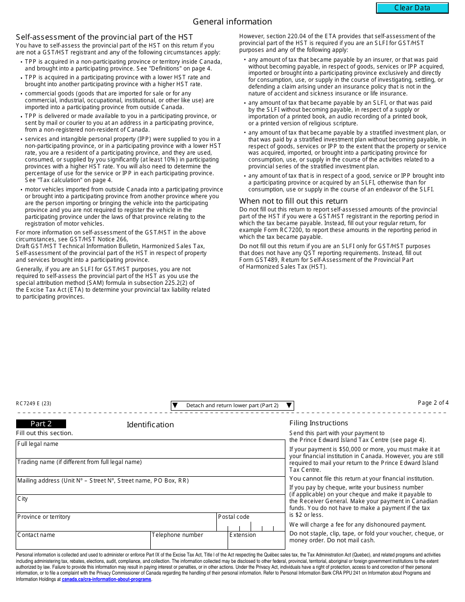 Form RC7249 Download Fillable PDF or Fill Online Return for Self ...