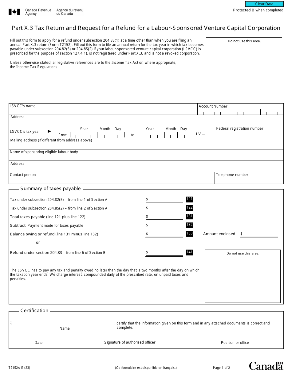 Form T2152A - Fill Out, Sign Online and Download Fillable PDF, Canada ...