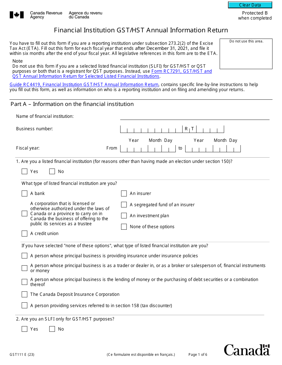 Form GST111 Download Fillable PDF or Fill Online Financial Institution ...