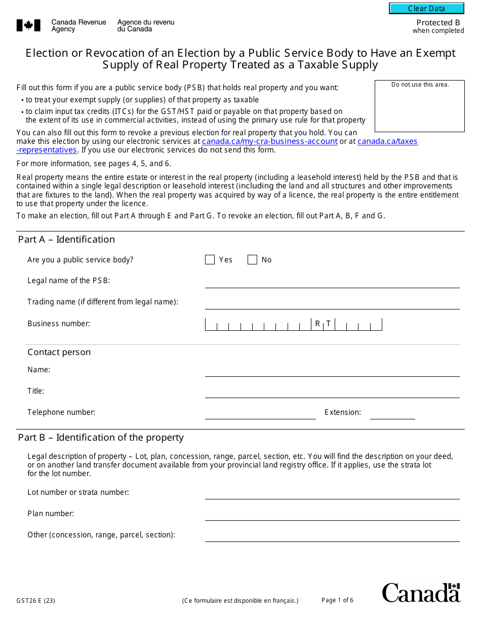 Form GST26 - Fill Out, Sign Online and Download Fillable PDF, Canada ...