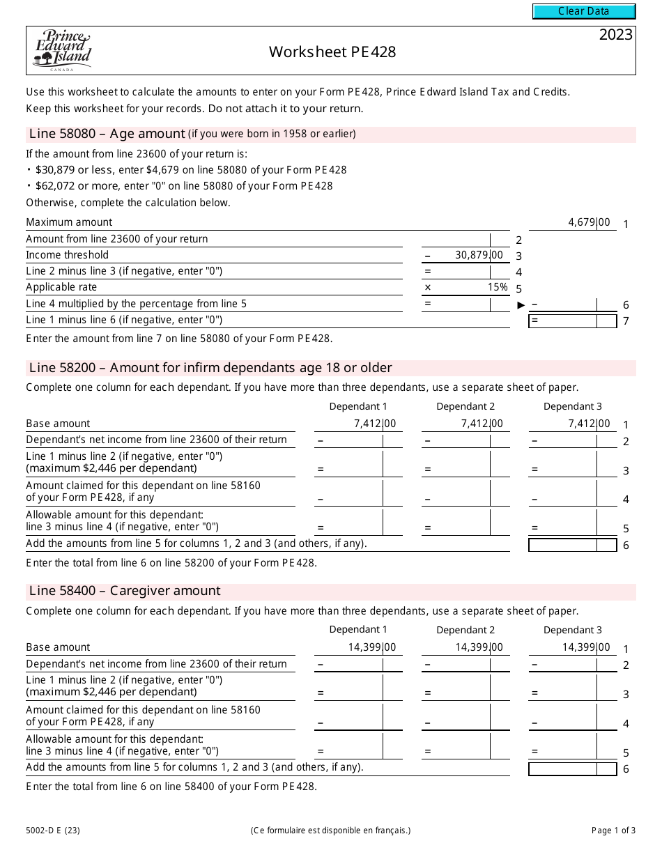 Form 5002-D Worksheet PE428 - 2023 - Fill Out, Sign Online and Download ...