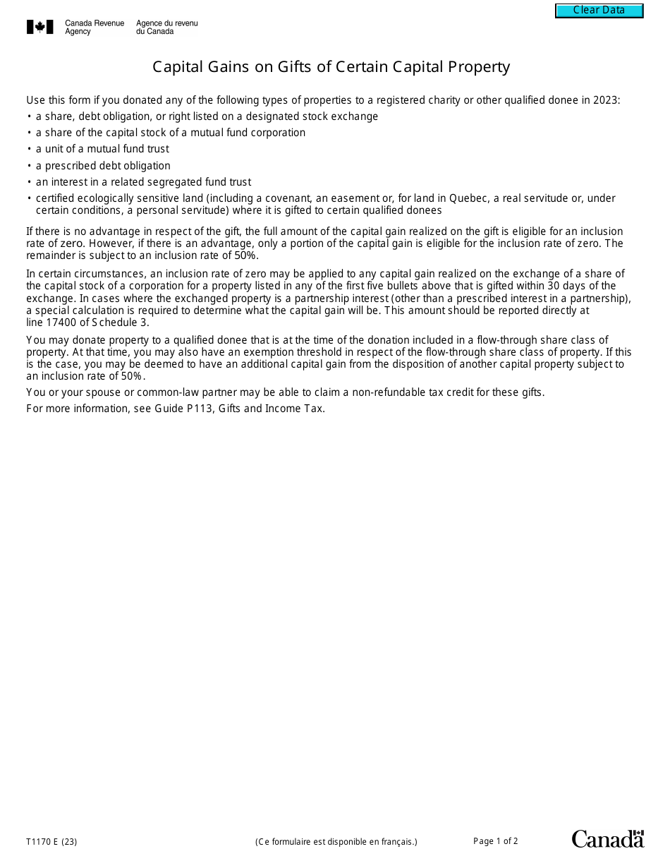 Form T1170 - 2023 - Fill Out, Sign Online and Download Fillable PDF ...