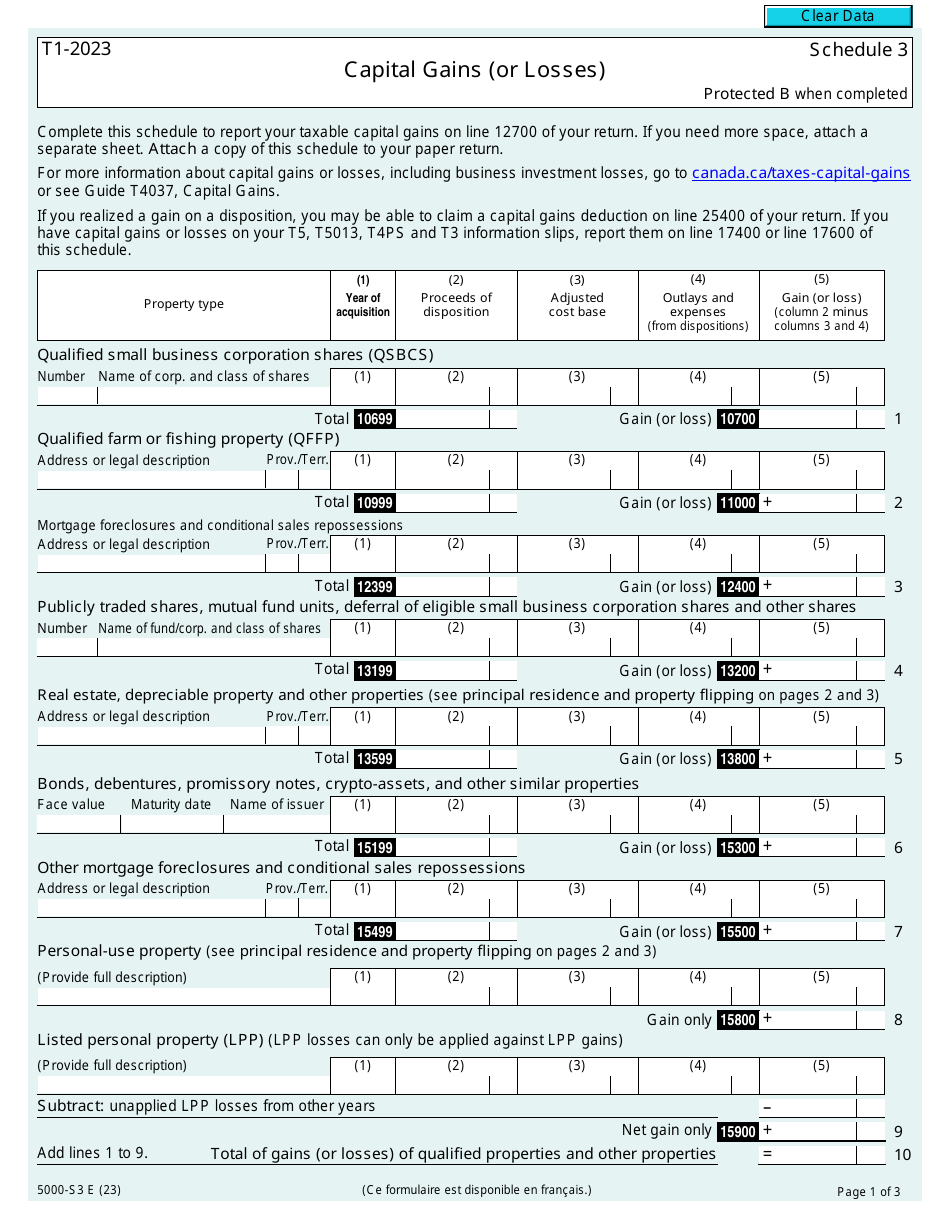 Form 5000-S3 Schedule 3 Download Fillable PDF or Fill Online Capital ...