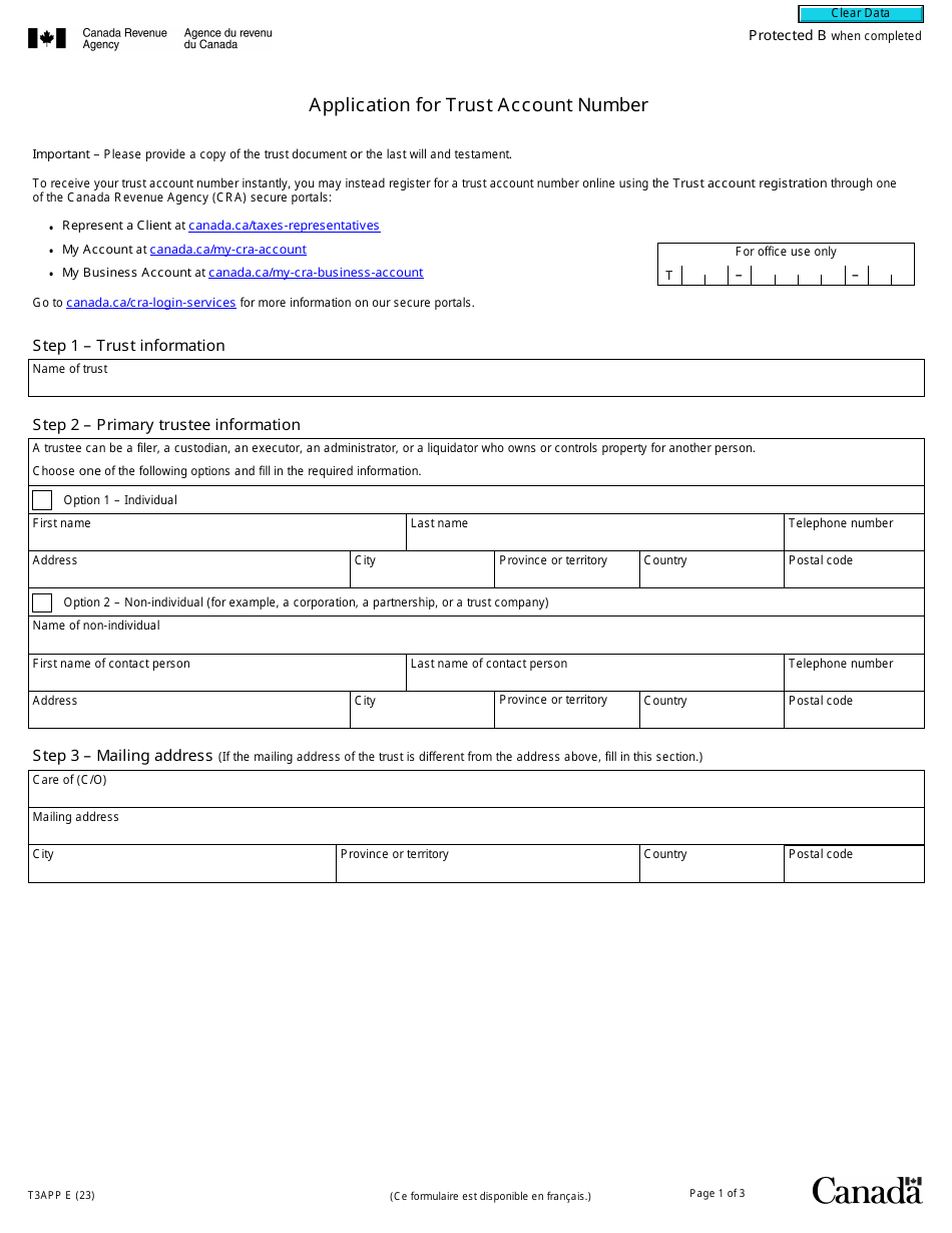Form T3APP Download Fillable PDF or Fill Online Application for Trust ...