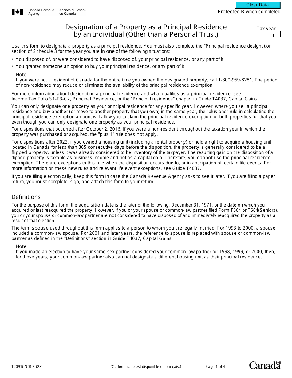 Form T2091(IND) - Fill Out, Sign Online and Download Fillable PDF ...