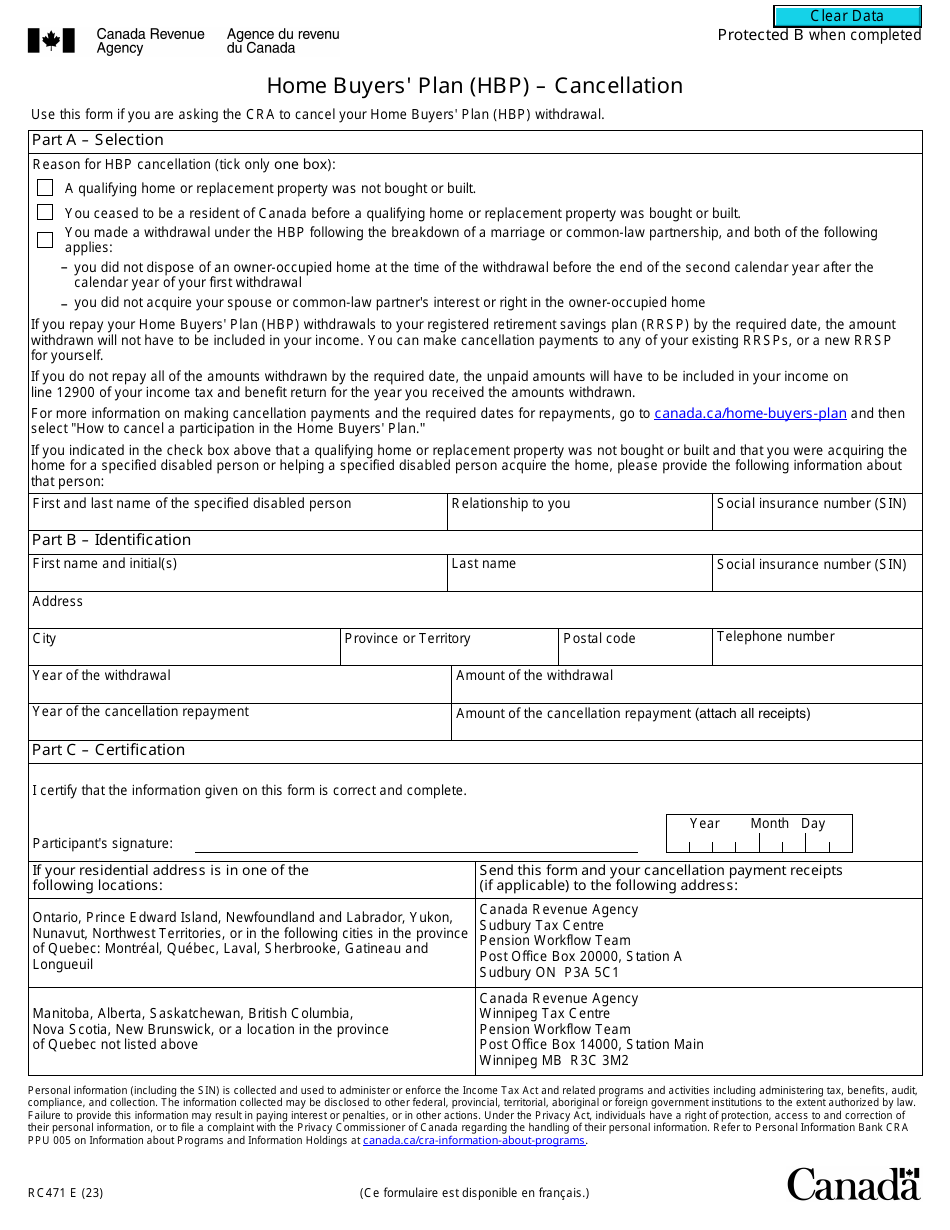 Form RC471 Download Fillable PDF or Fill Online Home Buyers' Plan (Hbp ...