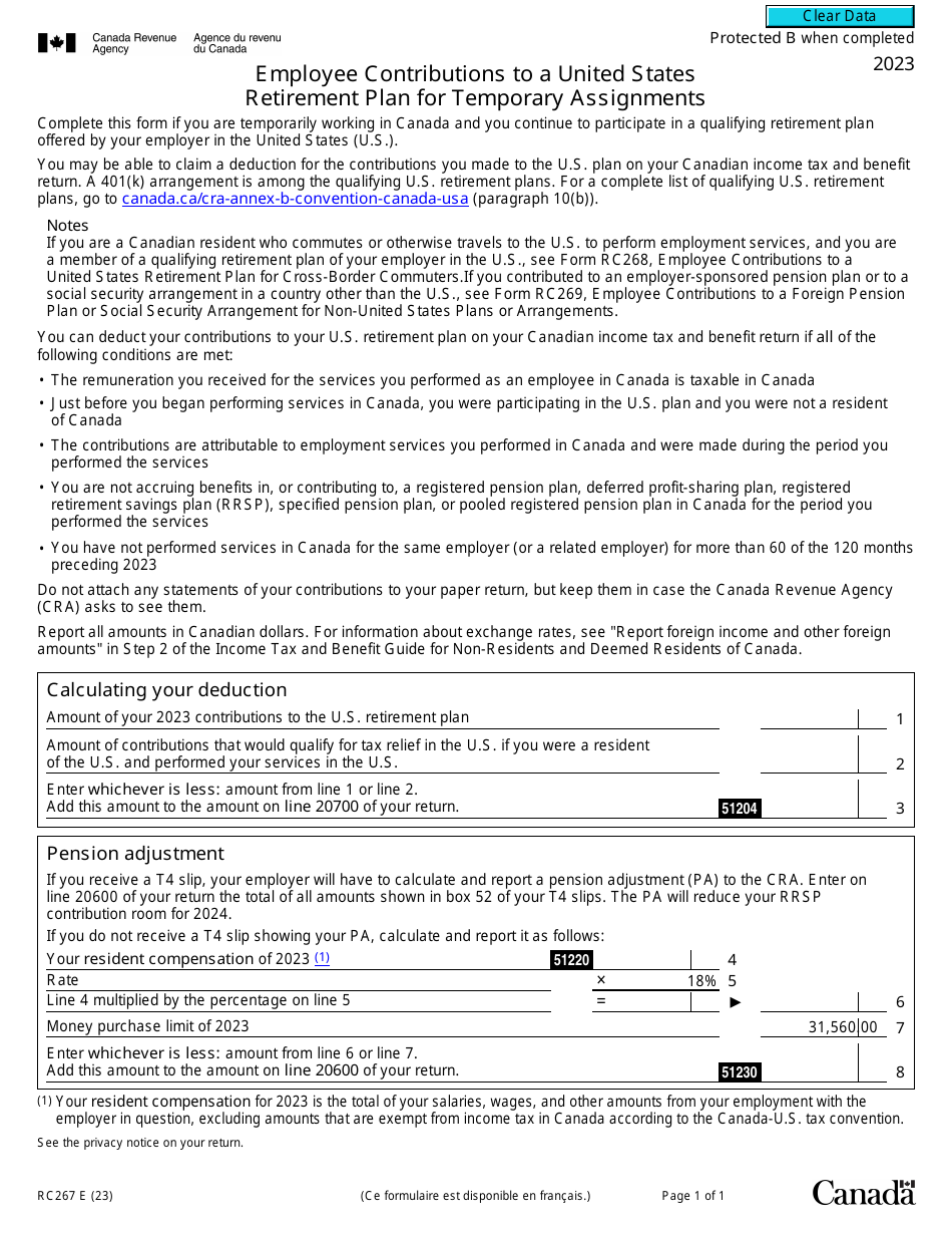 Form RC267 Download Fillable PDF or Fill Online Employee Contributions ...