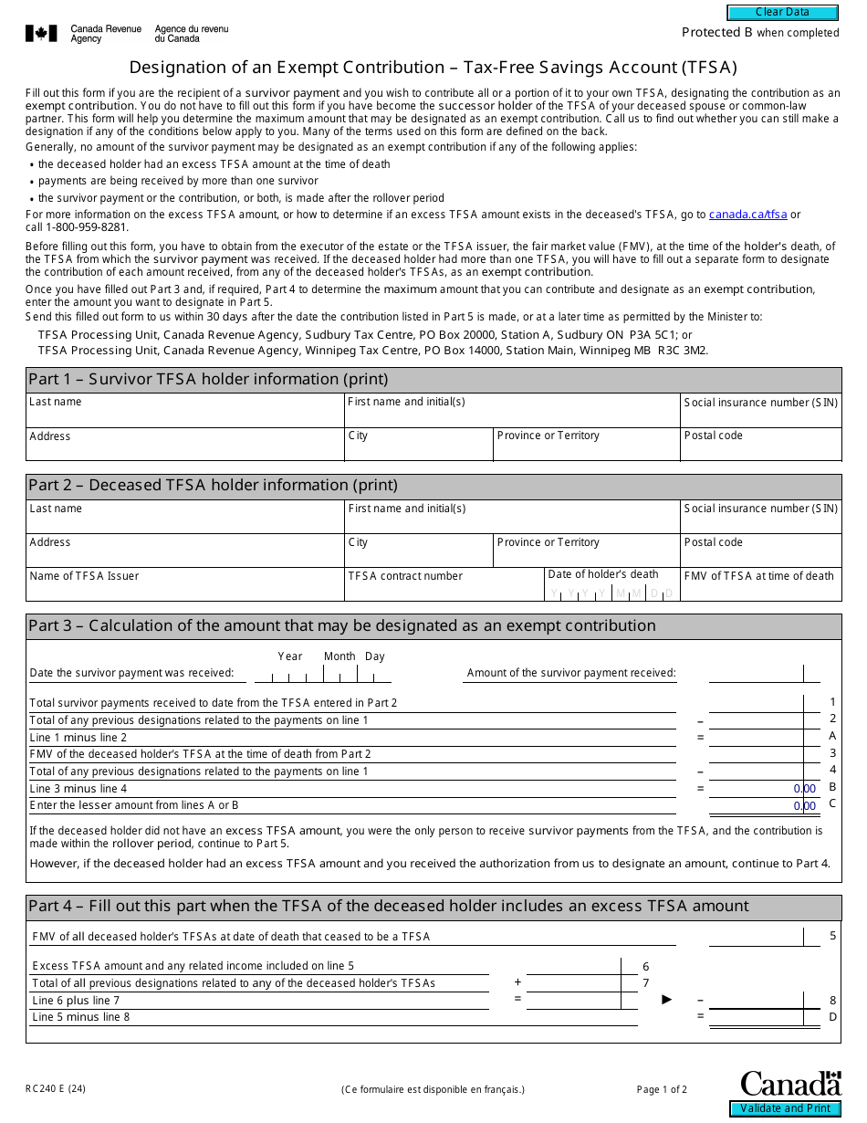 Form RC240 - Fill Out, Sign Online and Download Fillable PDF, Canada | Templateroller