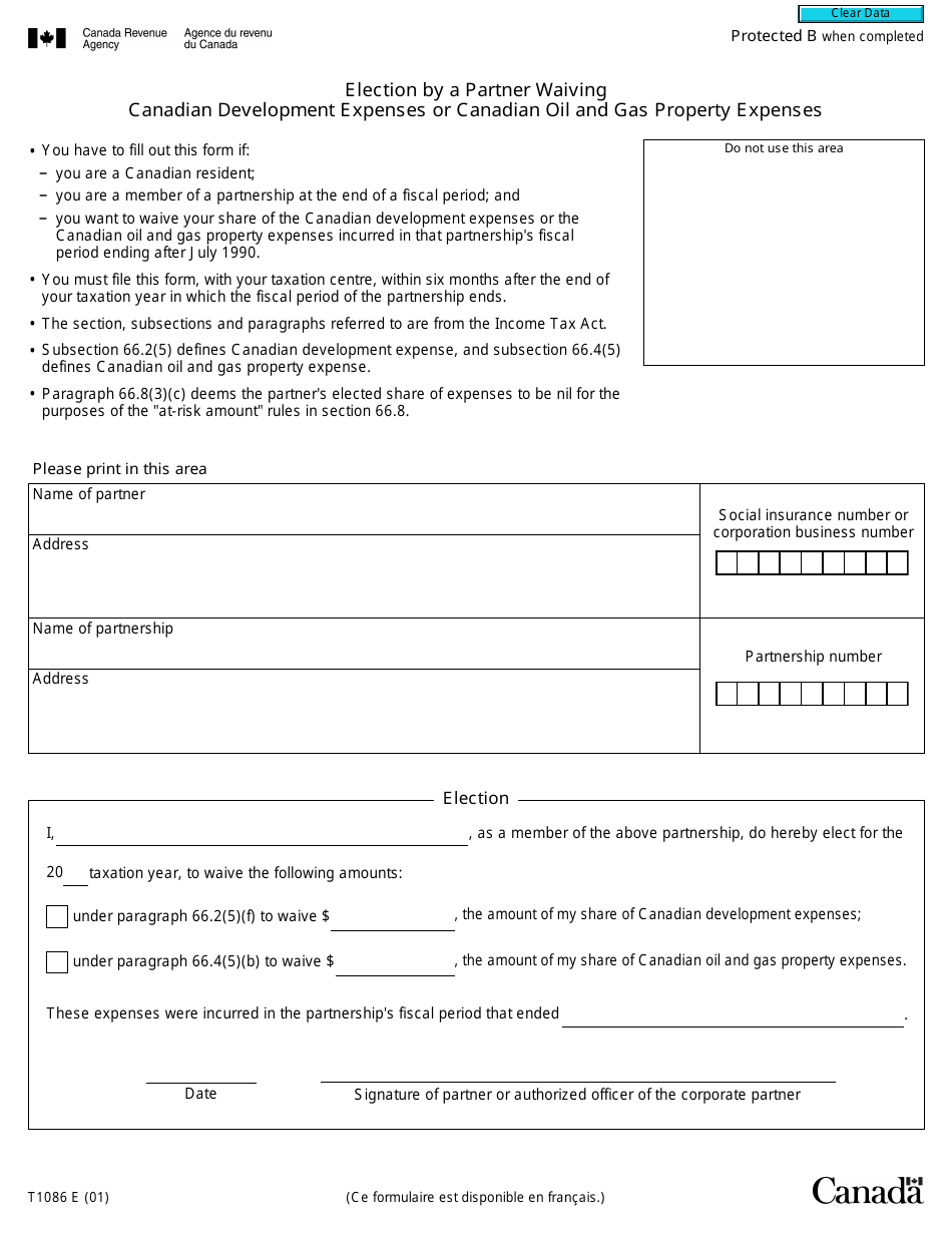 Form T1086 - Fill Out, Sign Online and Download Fillable PDF, Canada | Templateroller