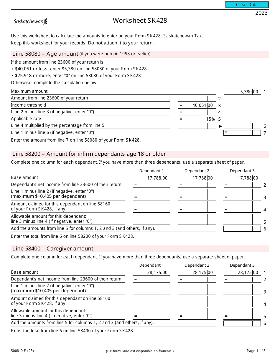 Form 5008-D Worksheet SK428 Download Fillable PDF or Fill Online ...