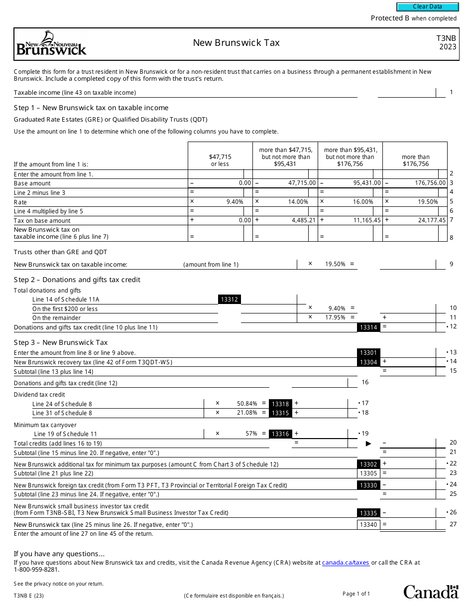 Form T3NB Download Fillable PDF or Fill Online New Brunswick Tax - 2023 ...