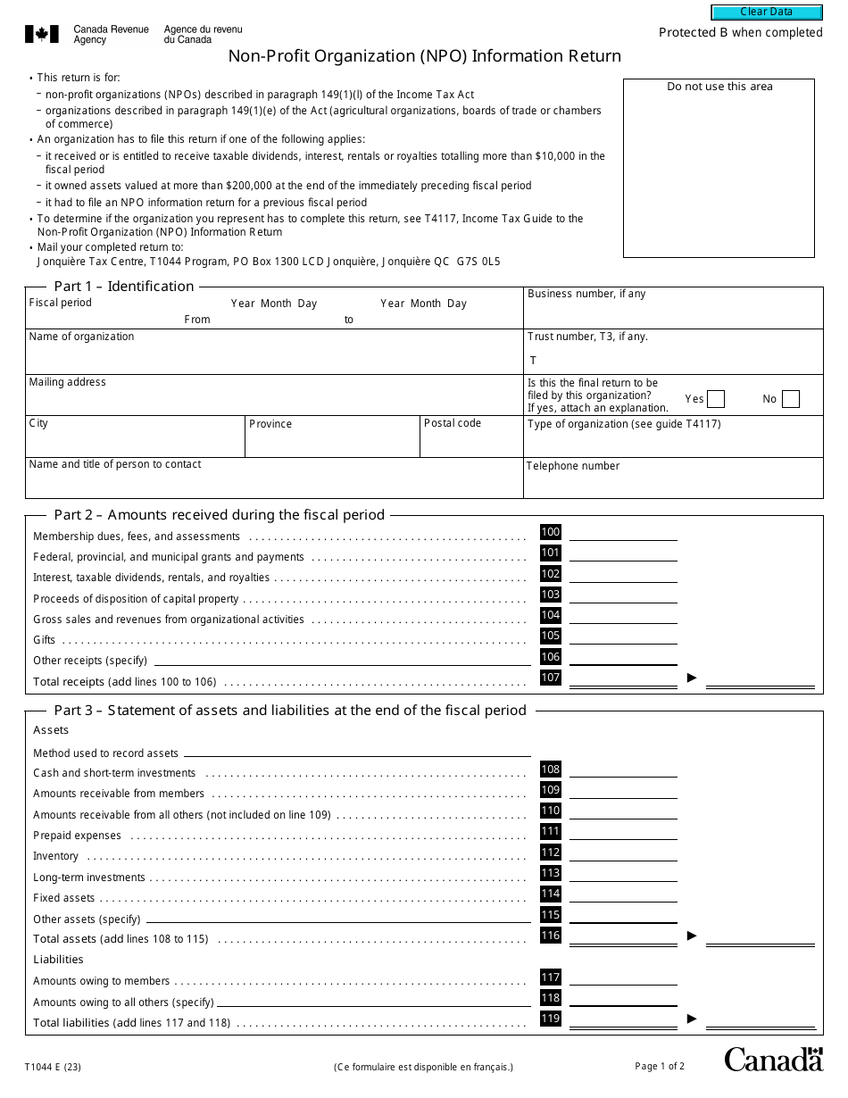 Form T1044 - Fill Out, Sign Online and Download Fillable PDF, Canada | Templateroller