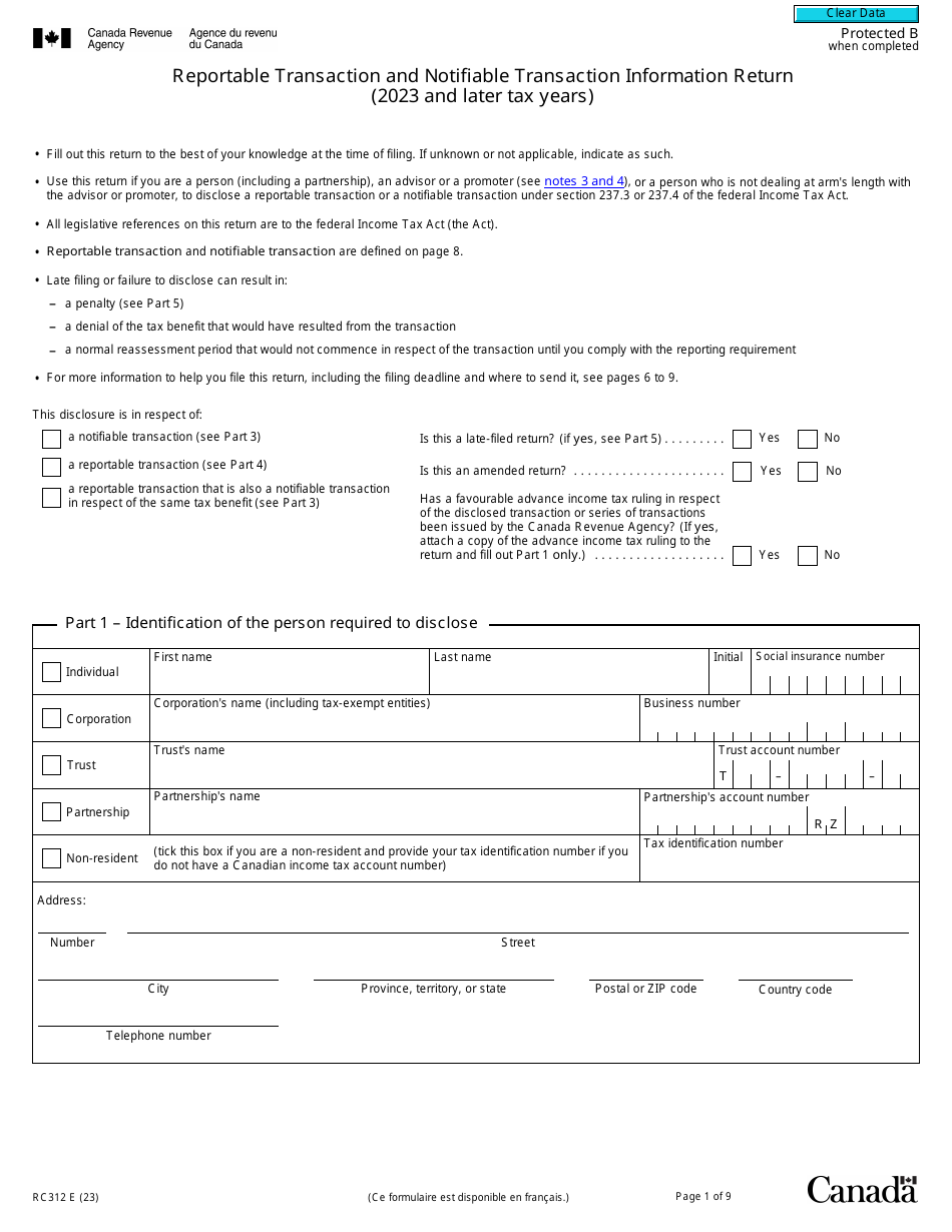 Form RC312 Download Fillable PDF or Fill Online Reportable Transaction ...