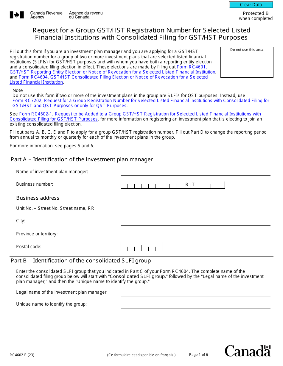 Form RC4602 - Fill Out, Sign Online and Download Fillable PDF, Canada ...