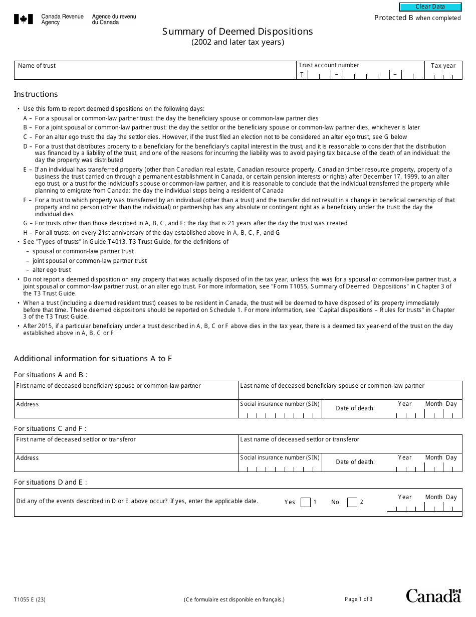Form T1055 Download Fillable PDF or Fill Online Summary of Deemed ...