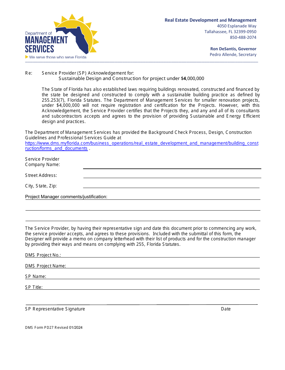 DMS Form PD27 Download Printable PDF or Fill Online Service Provider ...