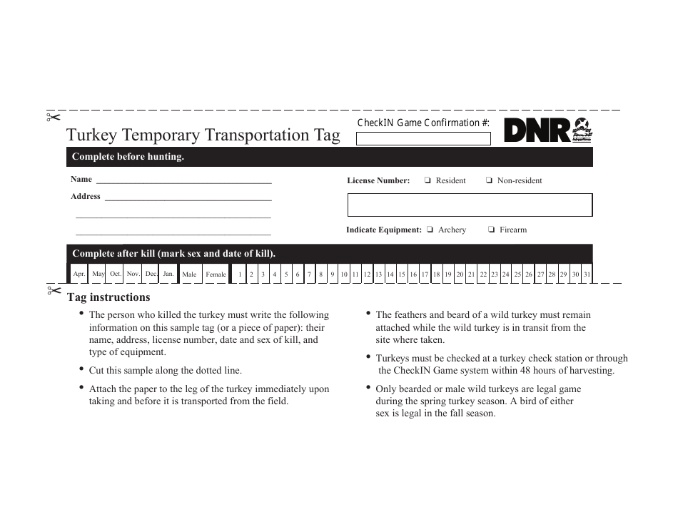 Indiana Turkey Temporary Transportation Tag - Fill Out, Sign Online and ...