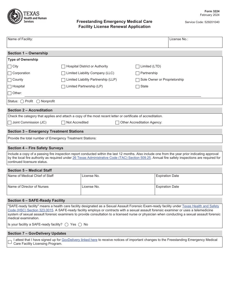 Form 3224 Download Fillable PDF or Fill Online Freestanding Emergency ...