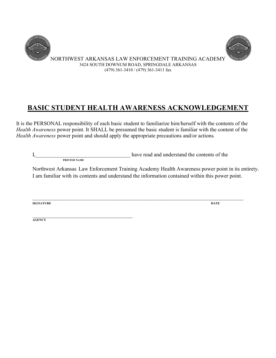 Arkansas Basic Student Health Awareness Acknowledgement - Fill Out ...