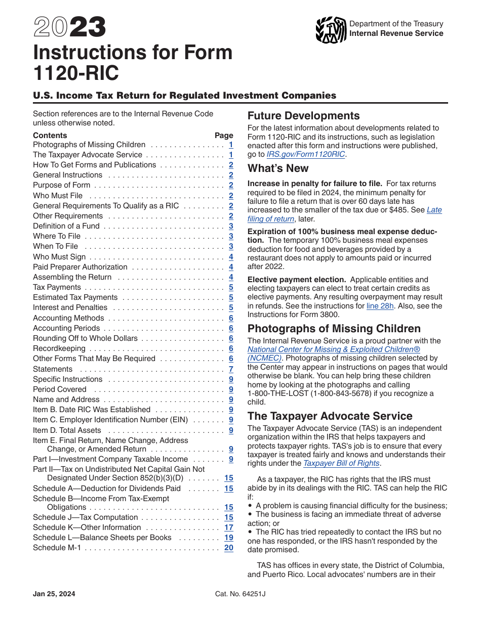Download Instructions for IRS Form 1120-RIC U.S. Income Tax Return for Regulated Investment ...