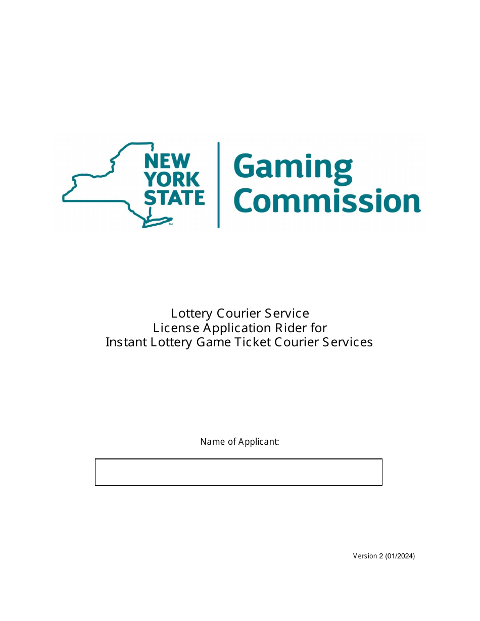 New York Lottery Courier Service License Application Rider for Instant ...