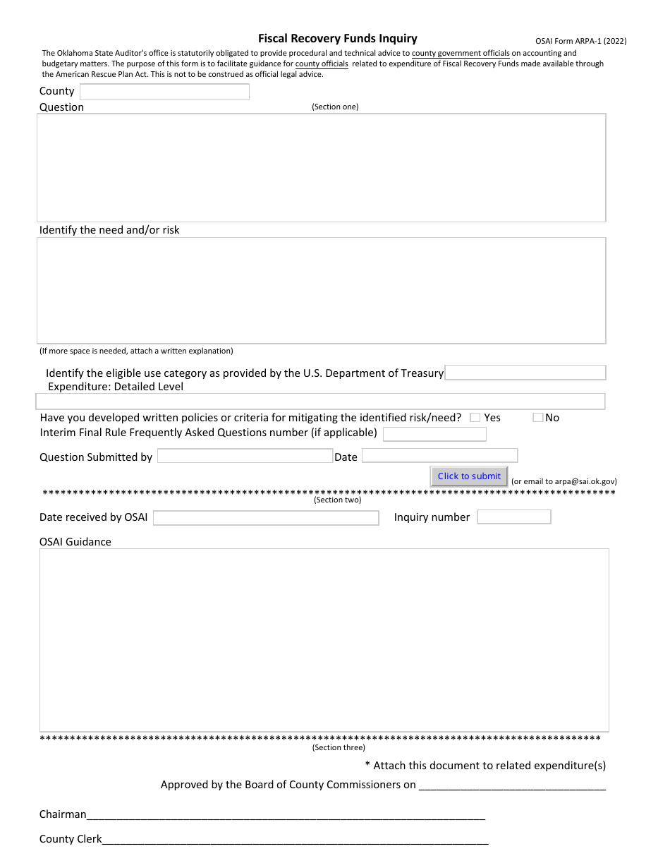 OSAI Form ARPA-1 - Fill Out, Sign Online and Download Fillable PDF ...