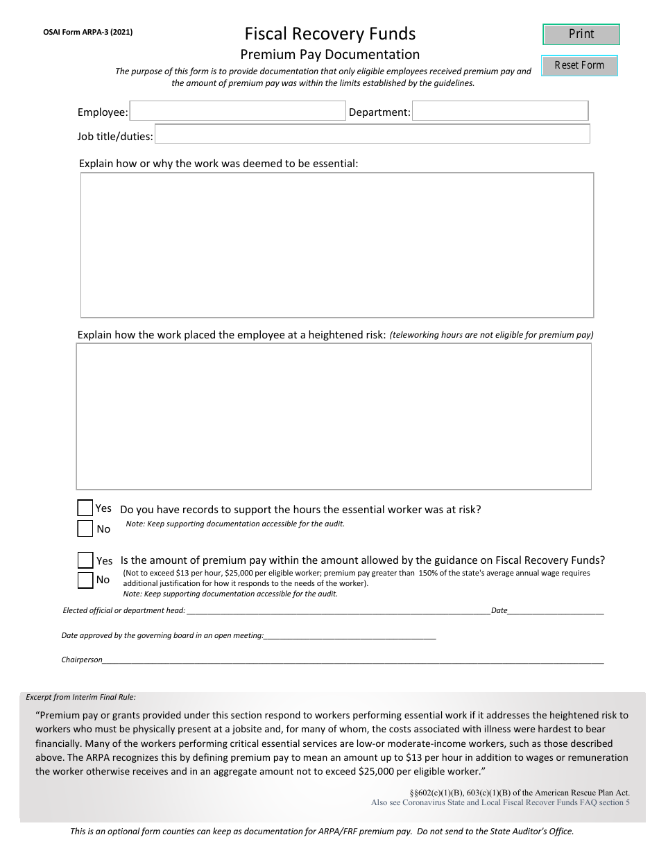 OSAI Form ARPA-3 - Fill Out, Sign Online and Download Fillable PDF ...