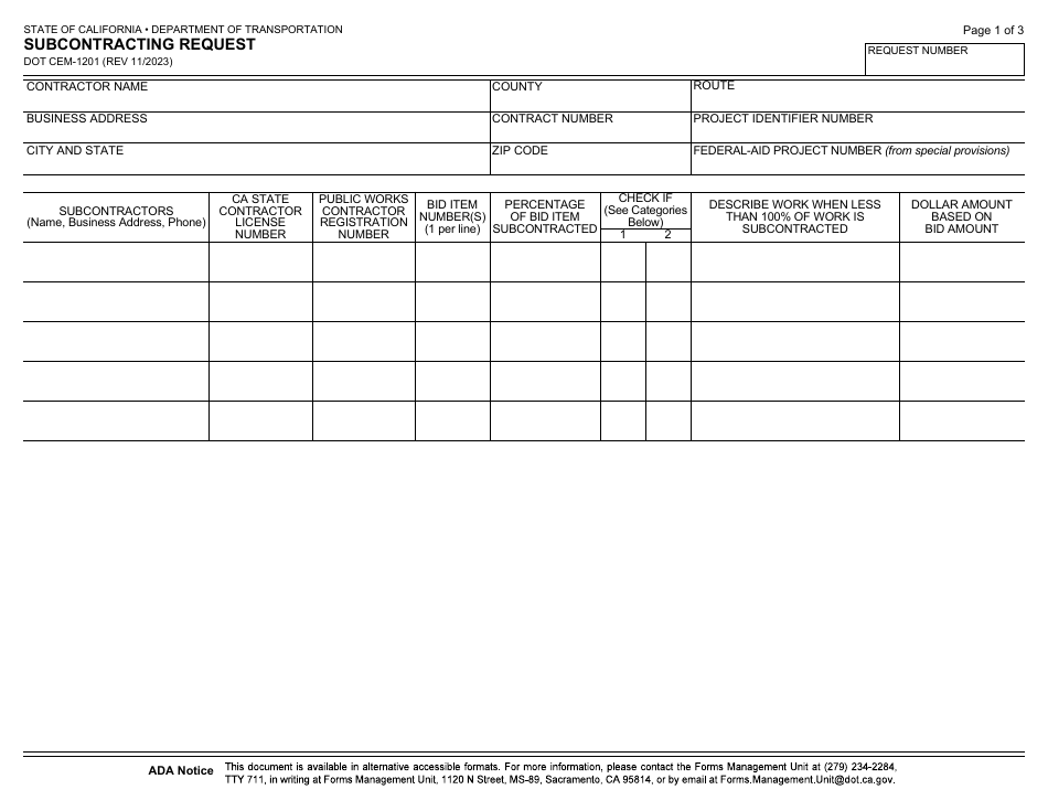 Form DOT CEM-1201 - Fill Out, Sign Online and Download Fillable PDF ...
