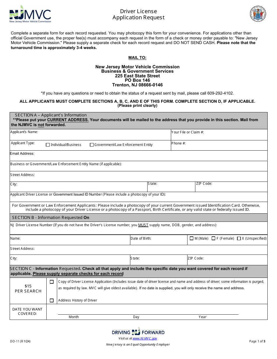 Form DO-11 Download Fillable PDF or Fill Online Driver License ...