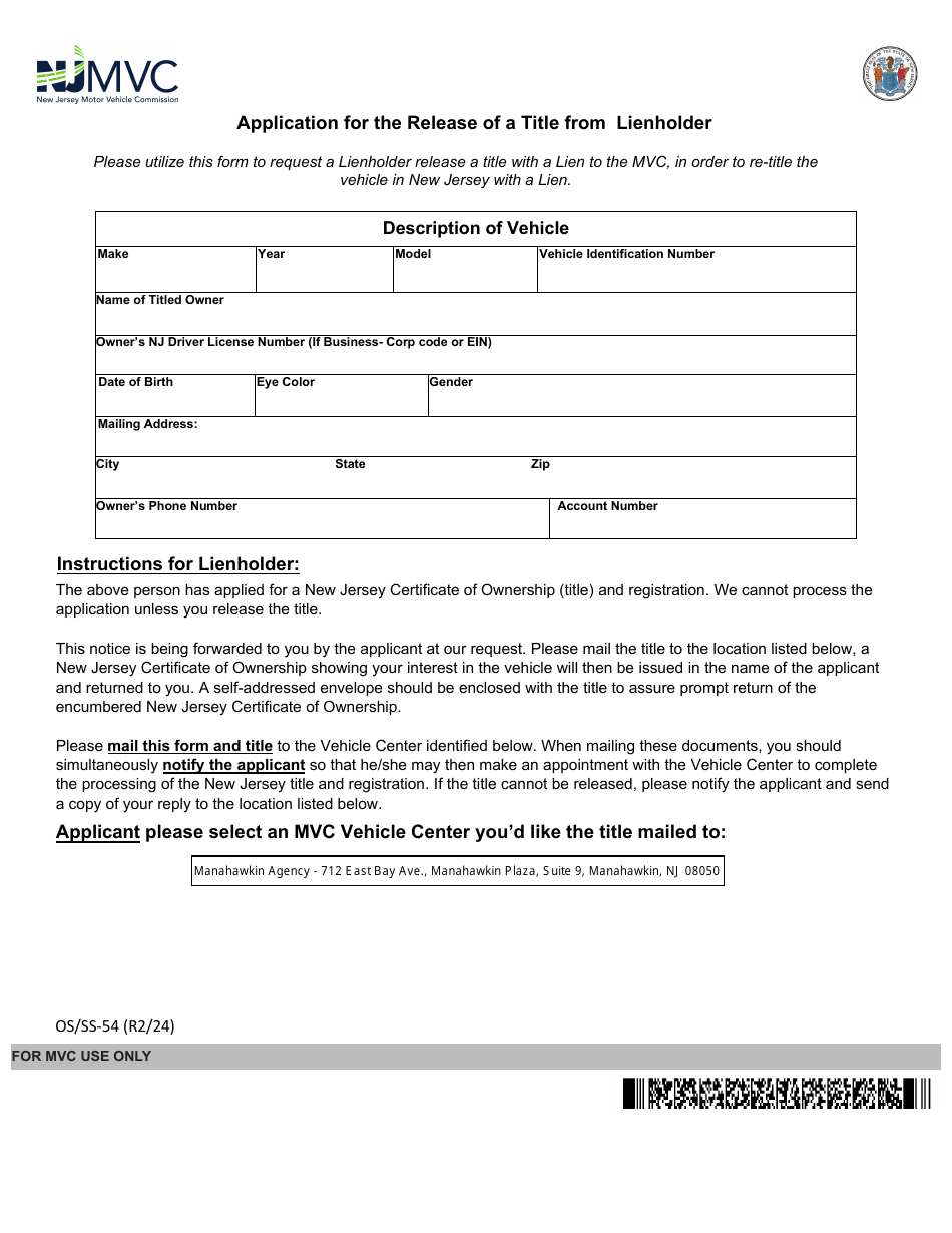 Form OS/SS-54 Download Fillable PDF or Fill Online Application for the ...