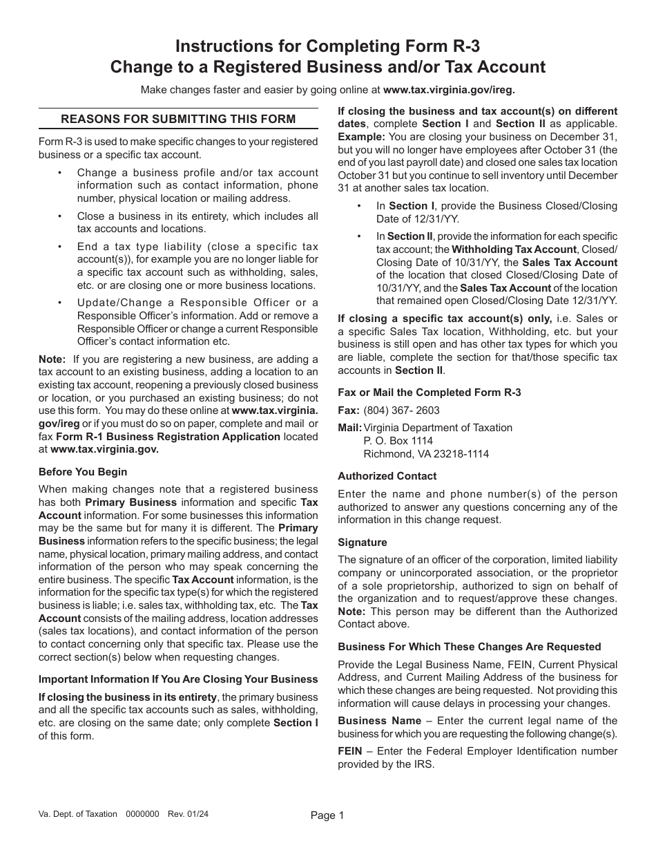Download Instructions for Form R-3 Change to a Registered Business and ...