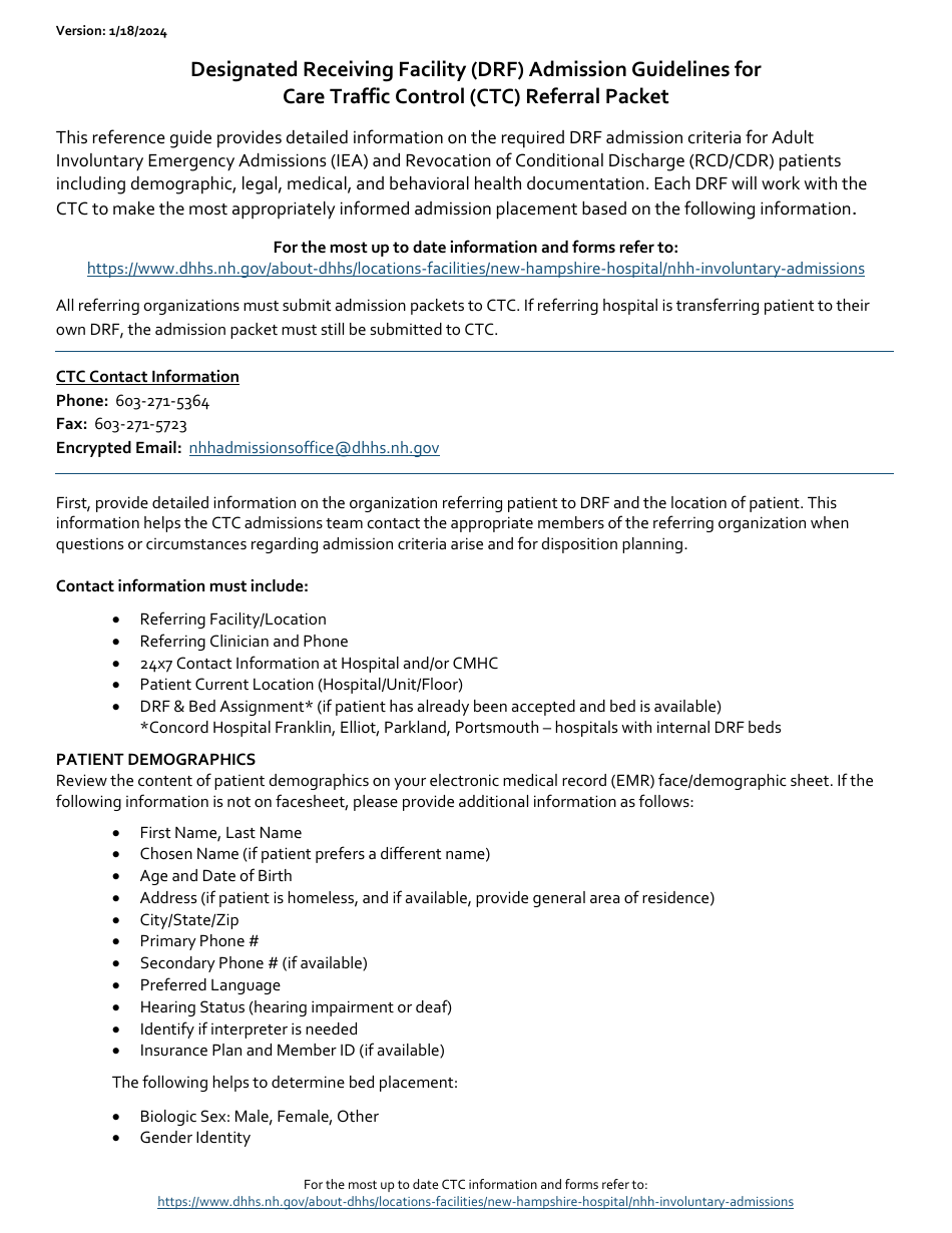 New Hampshire Care Traffic Control Referral Checklist Reference Guide ...