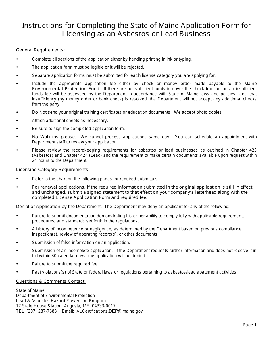 Maine License Application Form - Asbestos/Lead Business & Public ...
