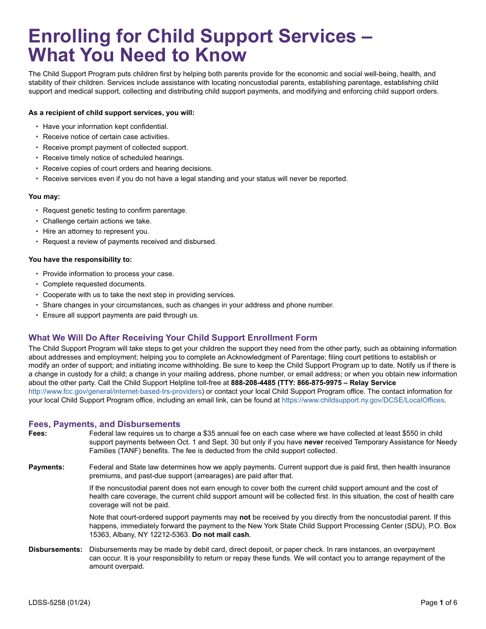 Form LDSS-5258 - Fill Out, Sign Online and Download Fillable PDF, New ...
