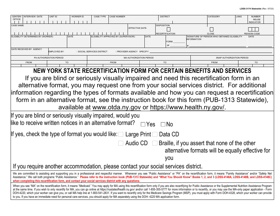 Form LDSS-3174 - Fill Out, Sign Online and Download Fillable PDF, New ...
