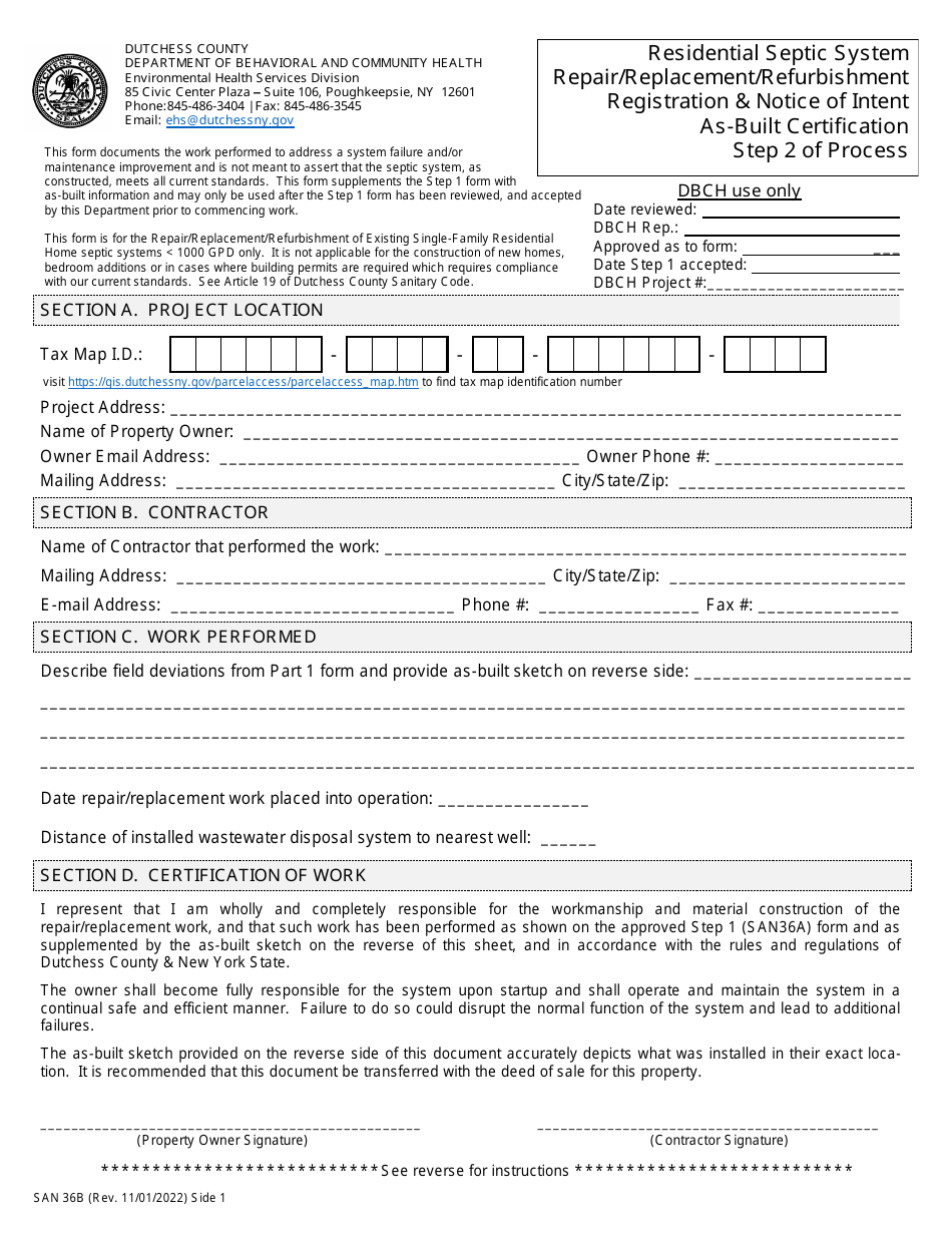 Form SAN36B - Fill Out, Sign Online and Download Fillable PDF, Dutchess ...
