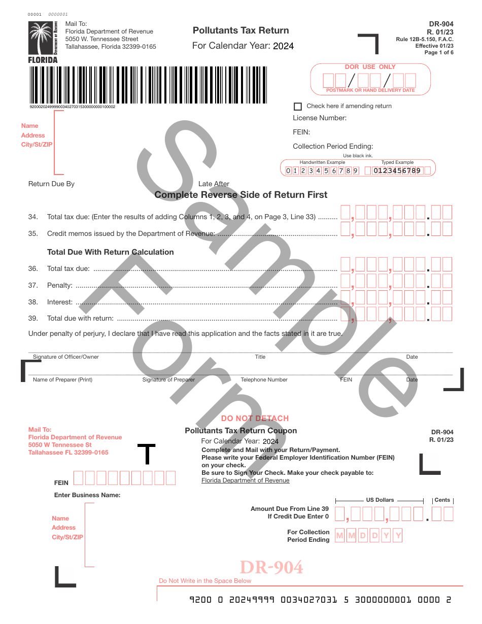 Form DR-904 Download Printable PDF or Fill Online Pollutants Tax Return ...