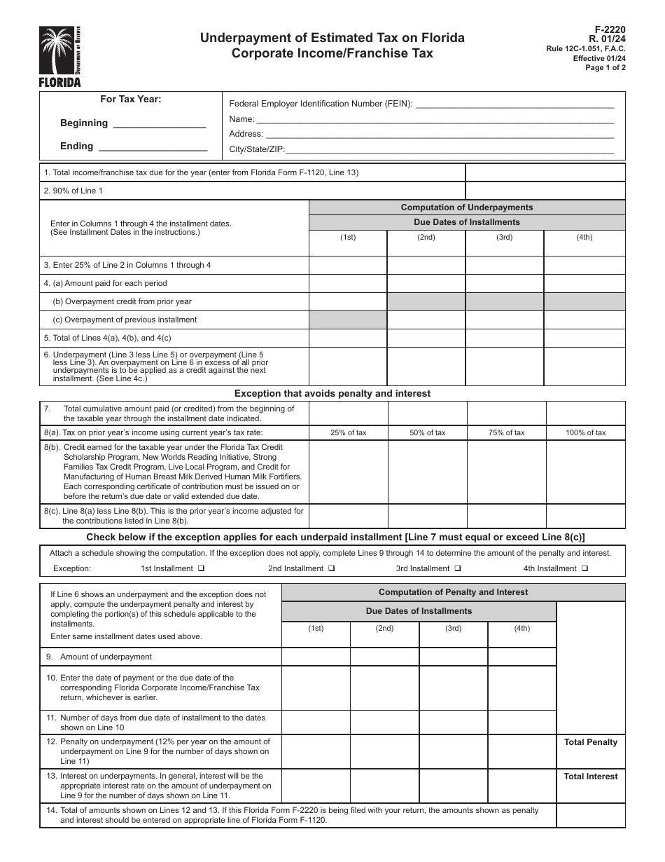 Form F-2220 Download Printable PDF or Fill Online Underpayment of ...