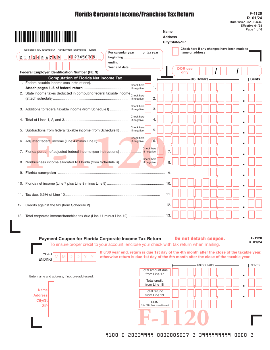 Form F-1120 Download Printable PDF or Fill Online Florida Corporate ...