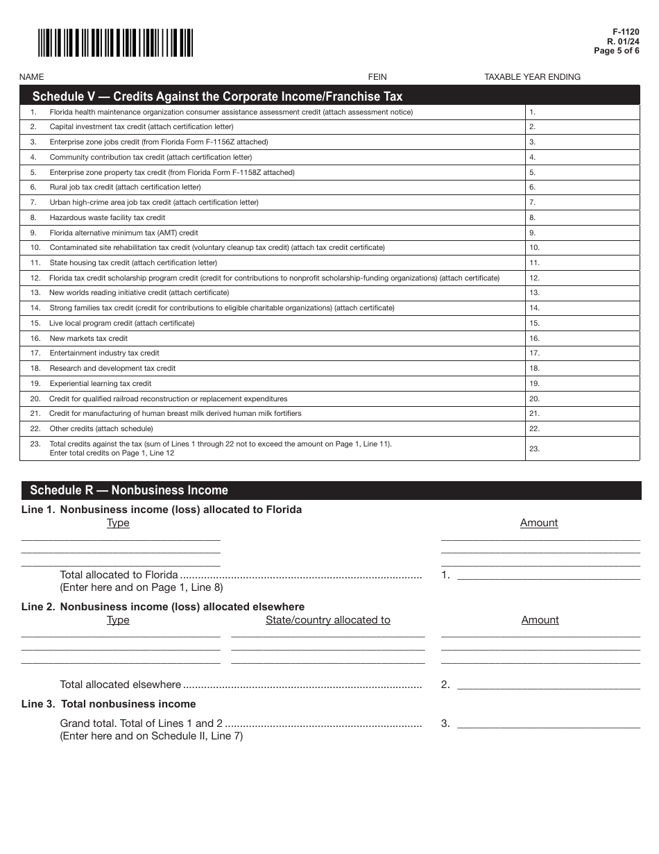 Form F-1120 Download Printable PDF or Fill Online Florida Corporate ...