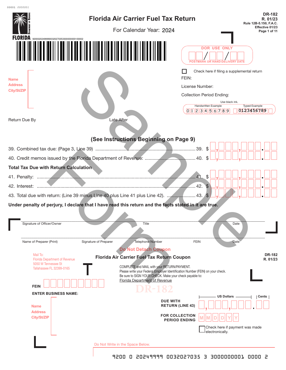 Form DR-182 Download Printable PDF or Fill Online Florida Air Carrier ...
