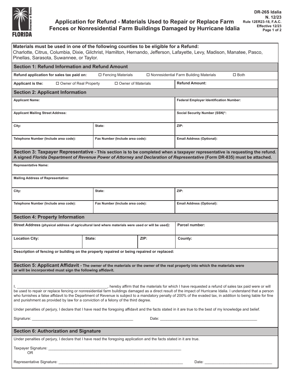 Form DR-26S IDALIA - Fill Out, Sign Online and Download Printable PDF ...