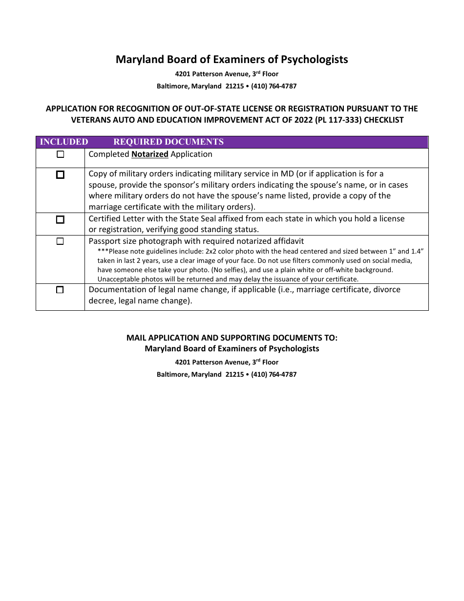 Maryland Application for Recognition of Out-of-State License or ...